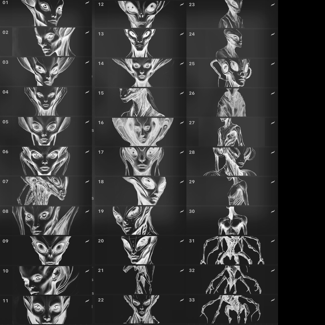 100 Sci-fi Alien Procreate Stamps Greys, Reptilians, Aquatic, Insectoid ...