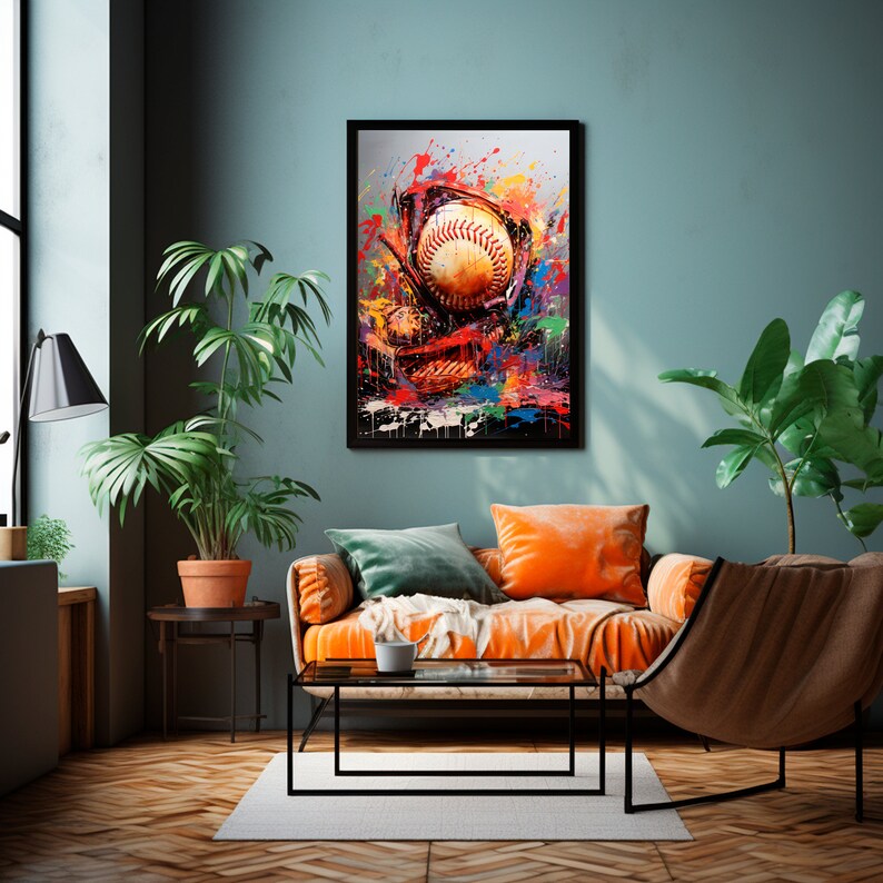 Baseball Graffiti Wall Art, Vibrant Colorful Sports Wall Decor, Unique ...