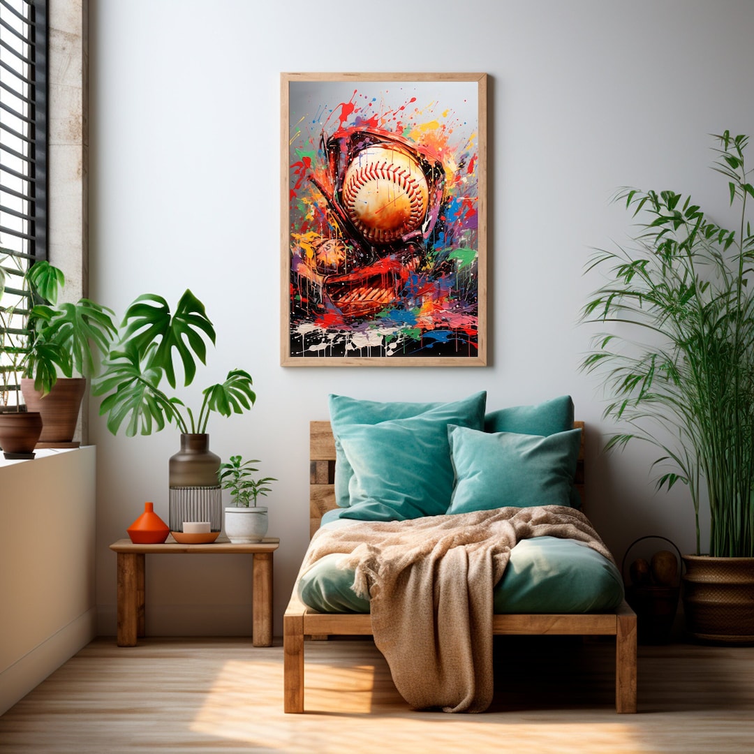 Baseball Graffiti Wall Art, Vibrant Colorful Sports Wall Decor, Unique ...