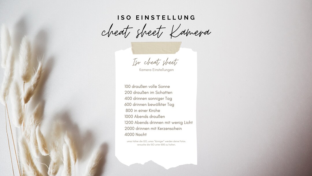 ISO Cheat Sheet Camera Digital Download Instant Print Photography for ...
