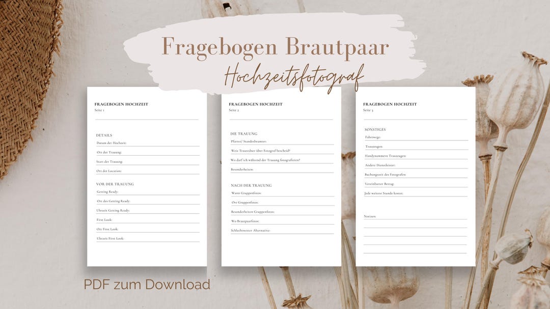 Wedding Questionnaire for the Bride and Groom Digital Download Wedding ...