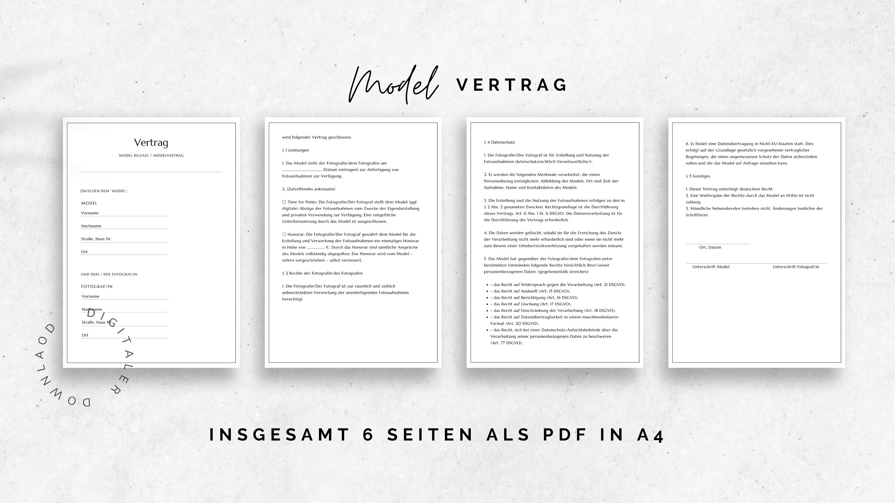 Model Contract to Print Out Digital Download Sample Contract ...