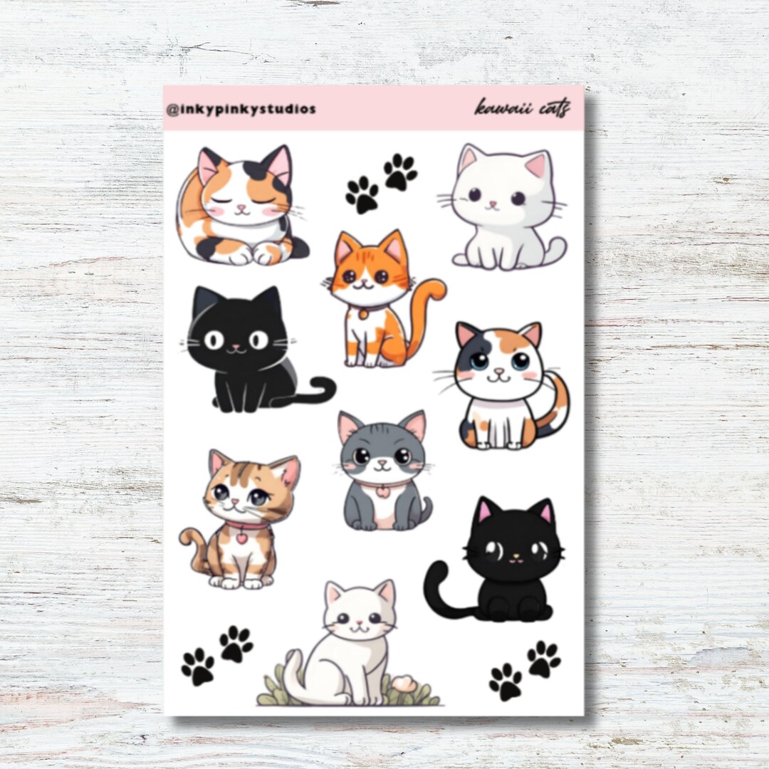 Kawaii Cats Sticker Sheet, Journal Stickers, Planner Stickers ...