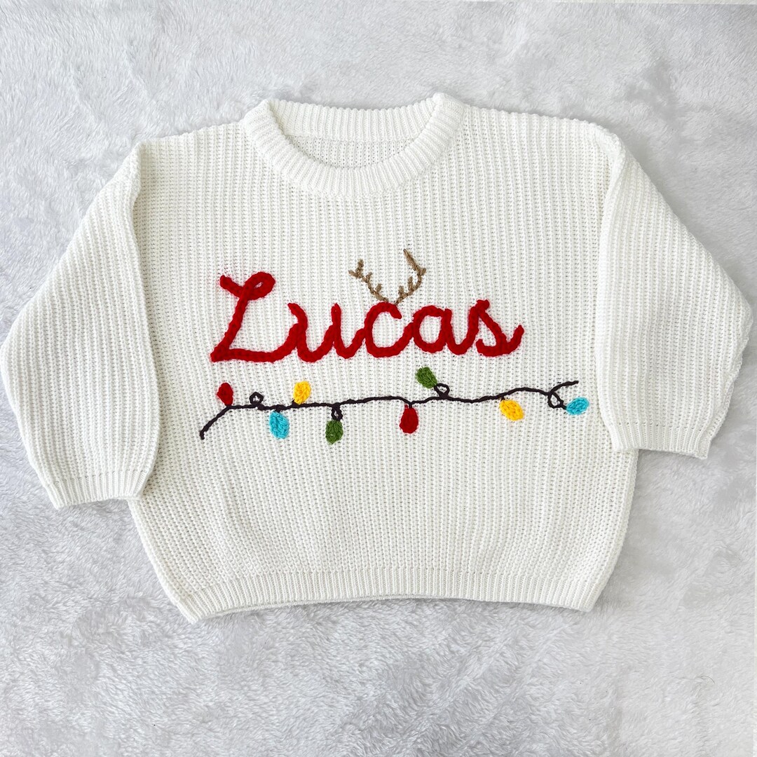 Custom Merry Christmas Name Baby Sweater, Toddler Girls Hand ...