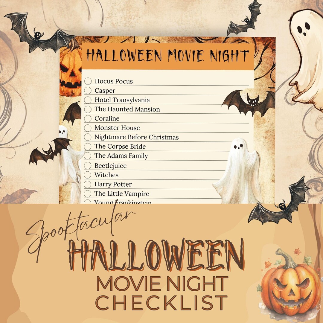 Must-see Halloween Movie Checklist, Family Movie Night Printable ...