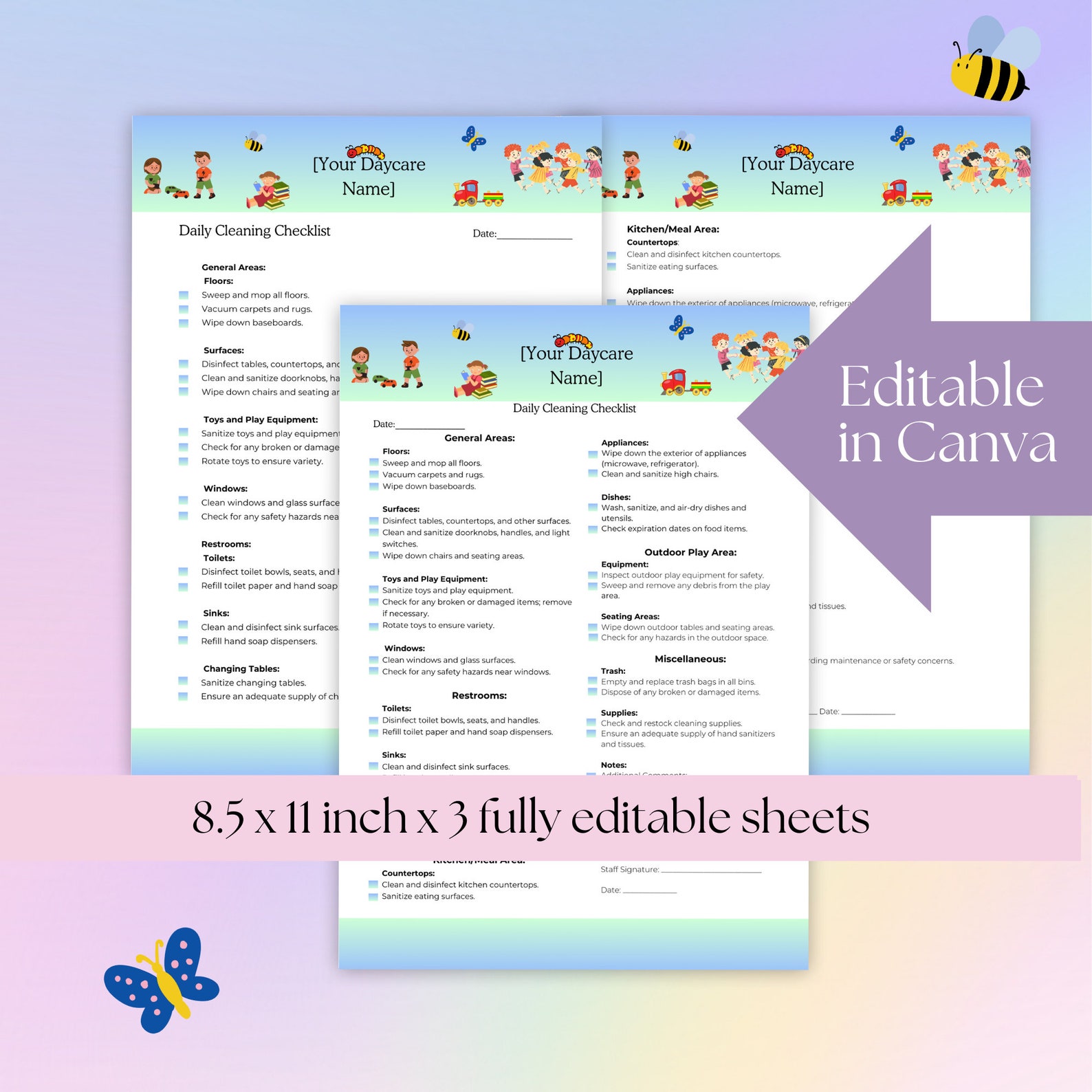 Daycare Daily Cleaning Checklist Editable Template & Printable ...