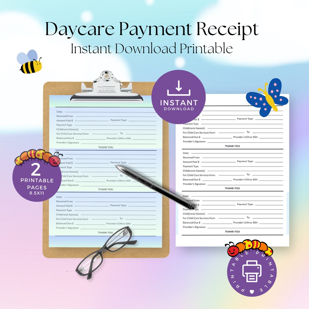 Daycare Payment Receipt, Childcare Fillable Receipt, Nursery Fee ...