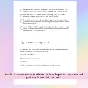 Daycare Parent Handbook, Daycare Contract, in Home Daycare, Childcare ...