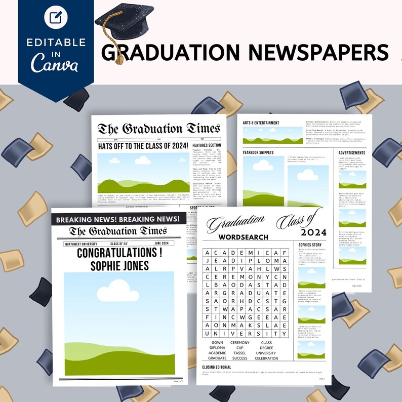 Graduation Newspaper Announcement Template, Graduate Party Invitation ...