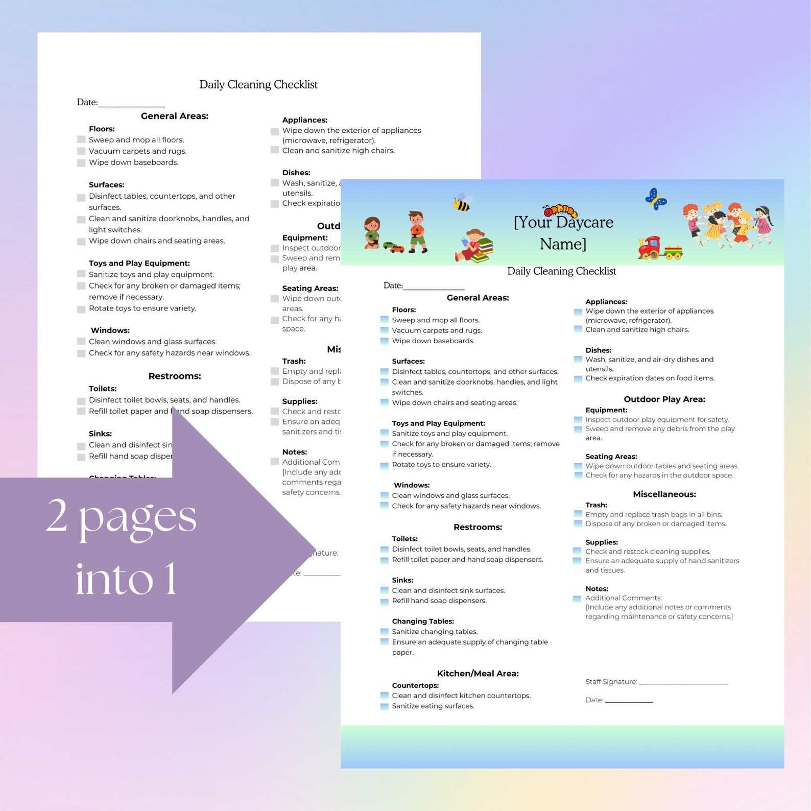 Daycare Daily Cleaning Checklist Editable Template & Printable ...
