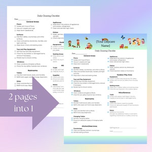 Daycare Daily Cleaning Checklist Editable Template & Printable ...