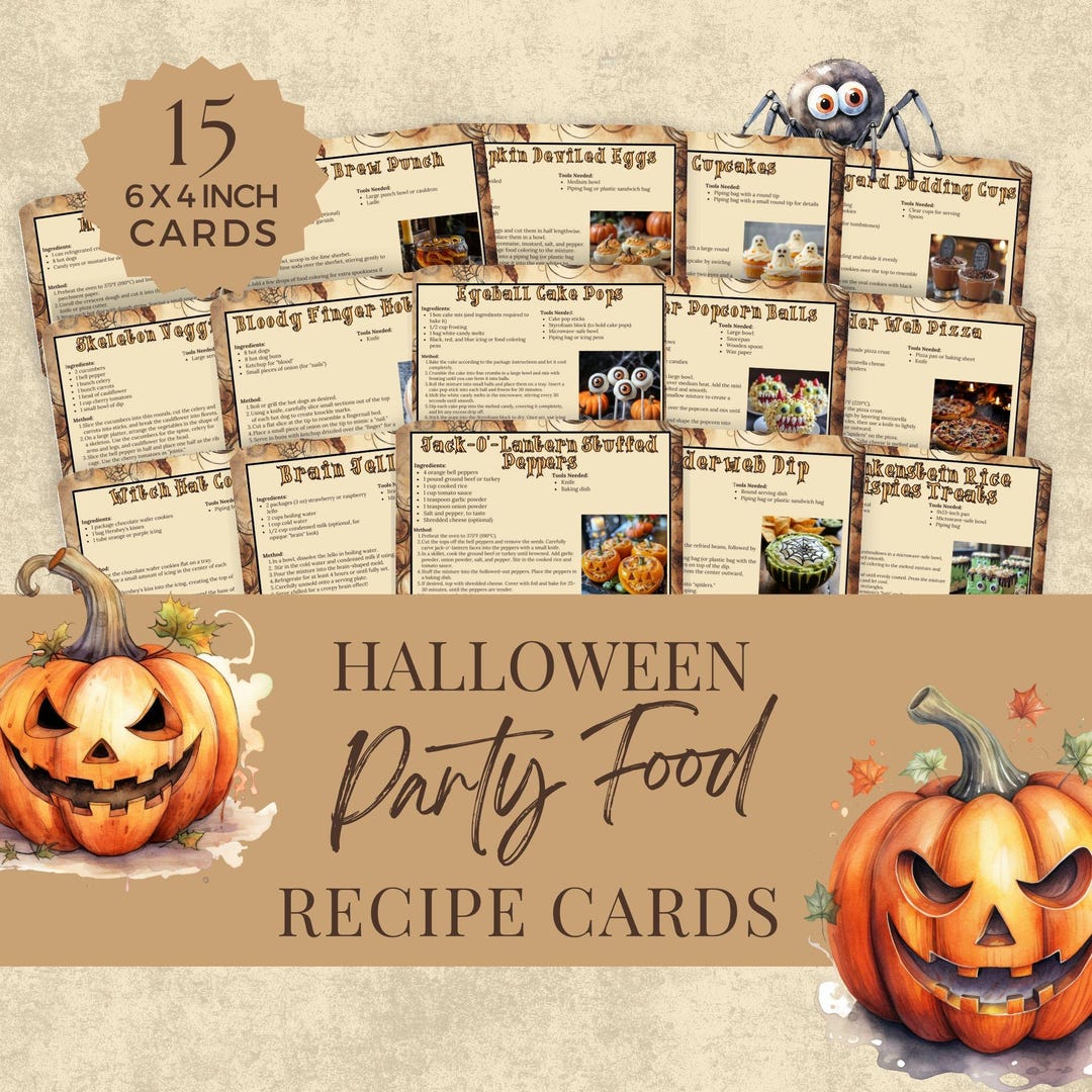 Vintage Halloween Recipe Cards, 4x6in Spooky Party Recipes, Party Food ...