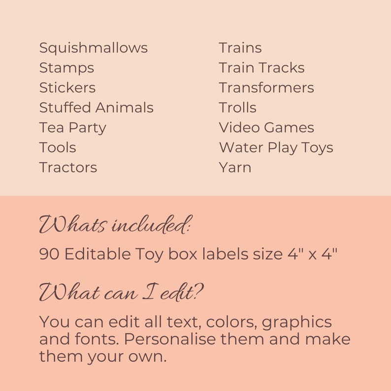 Printable Toy Bin Labels for Preschool Kids Playroom, Daycare Editable ...