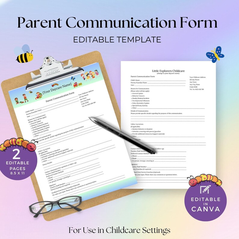Editable Parent Communication Form for Daycare & Childcare Providers ...