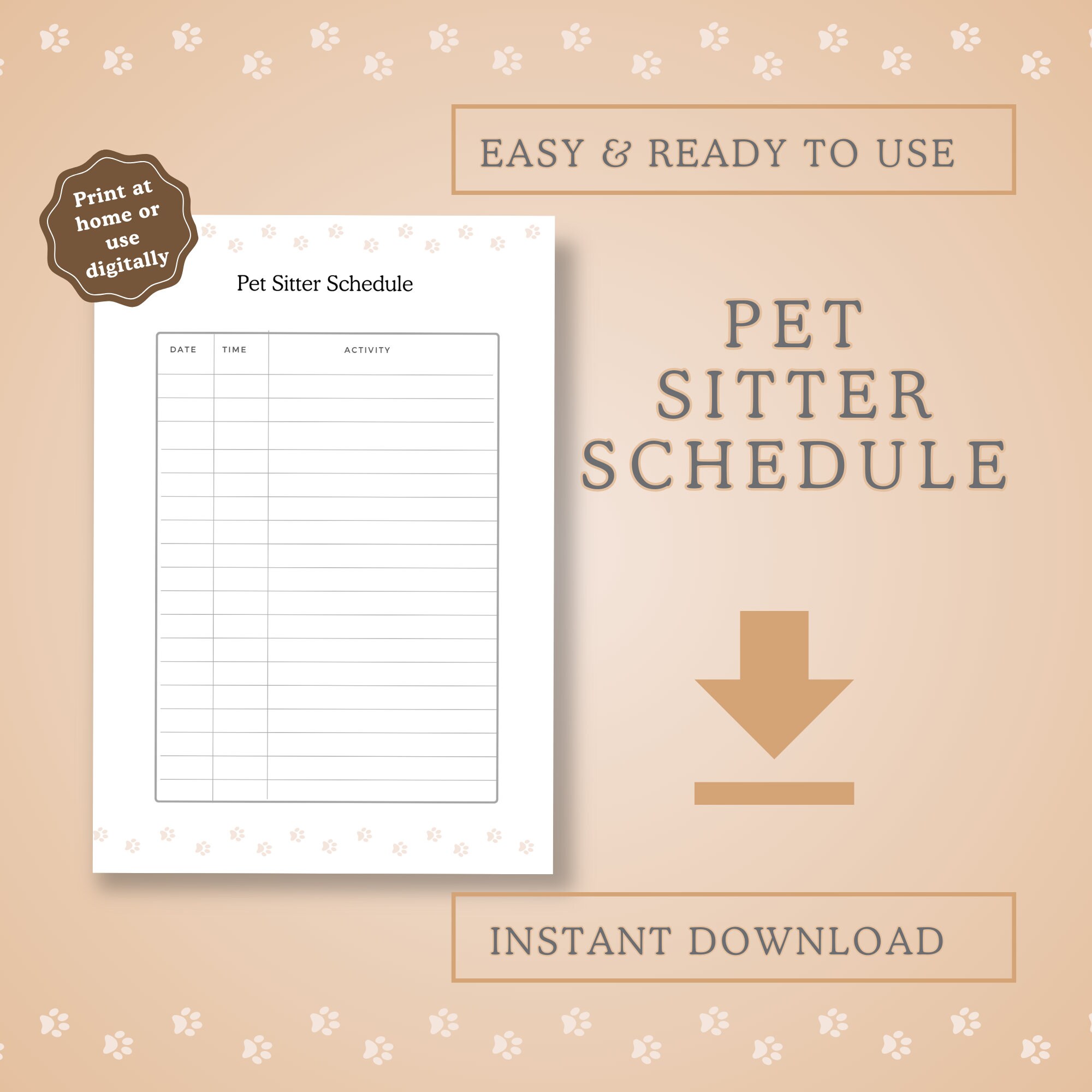 Pet Sitter Notes, Pet Sitter Form, Pet Information, Pet Sitter Schedule ...