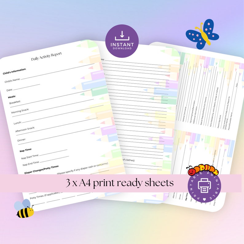 Daily Daycare Activity Report, Childcare Form Parent Communication ...