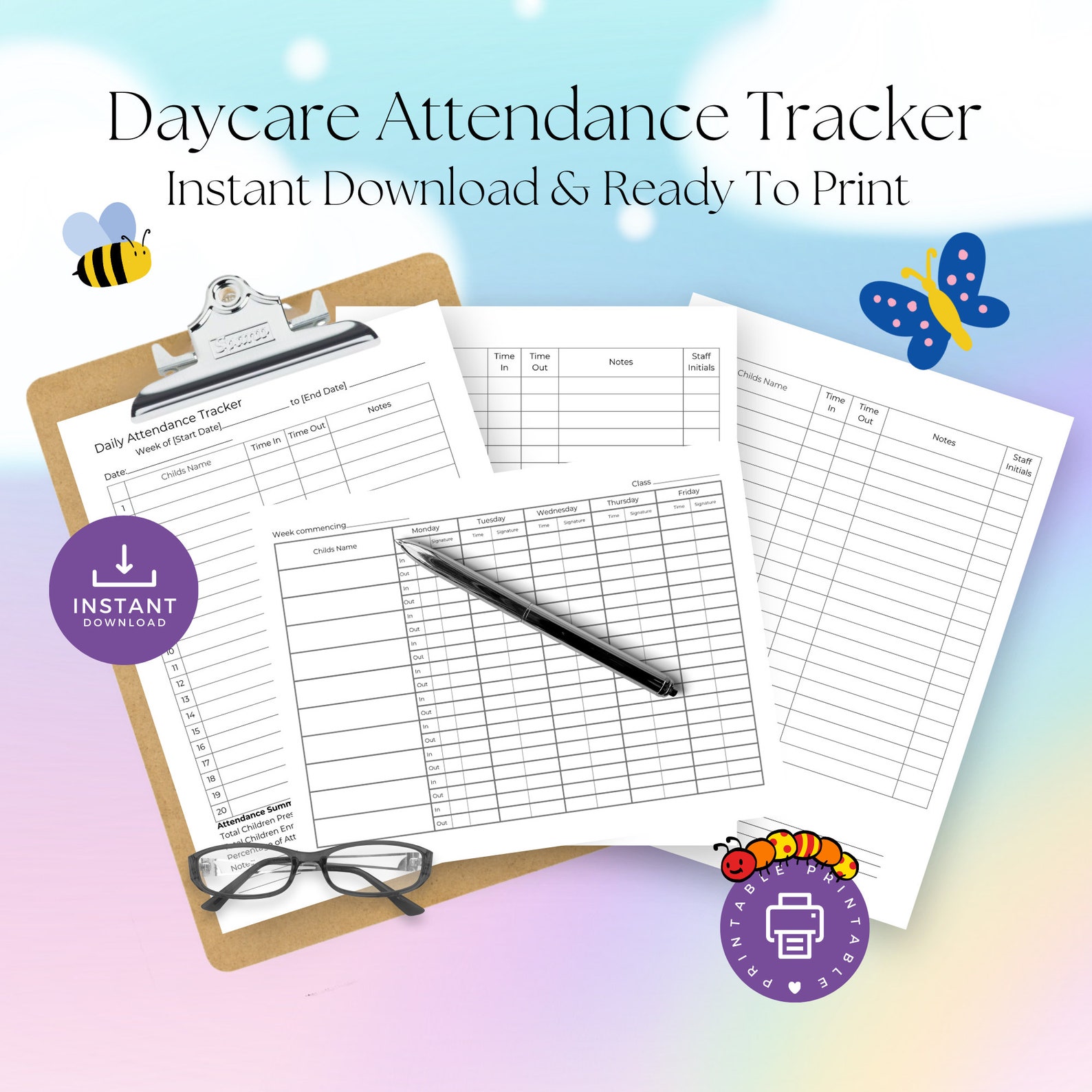 Daycare Attendance Tracker, Child Sign in Sheet Printable, Childcare ...