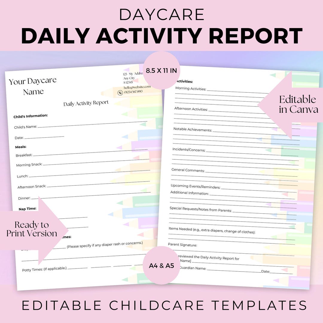 Editable Daycare Activity Report, Childcare Parent Communication Forms ...