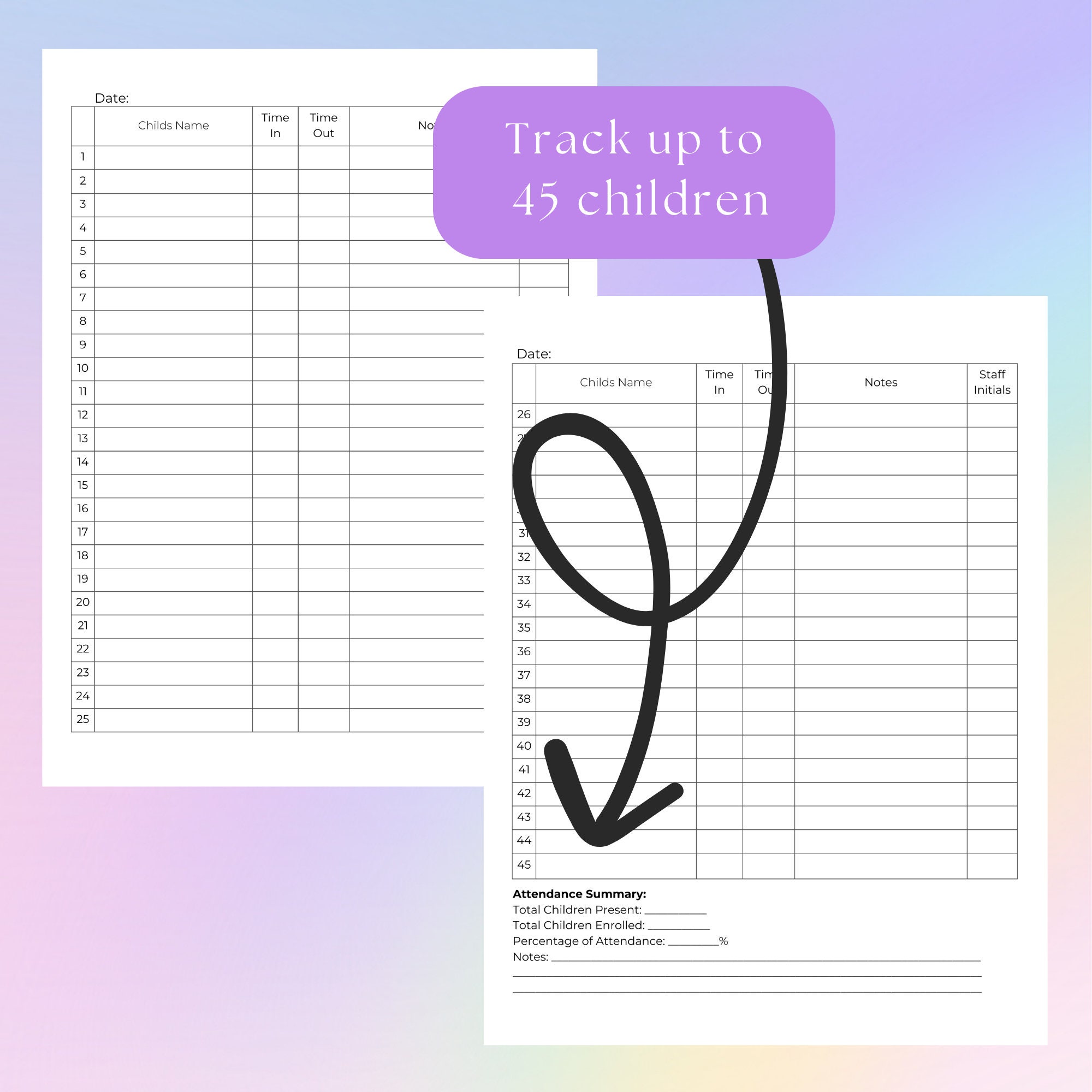 Daycare Attendance Tracker, Child Sign in Sheet Printable, Childcare ...