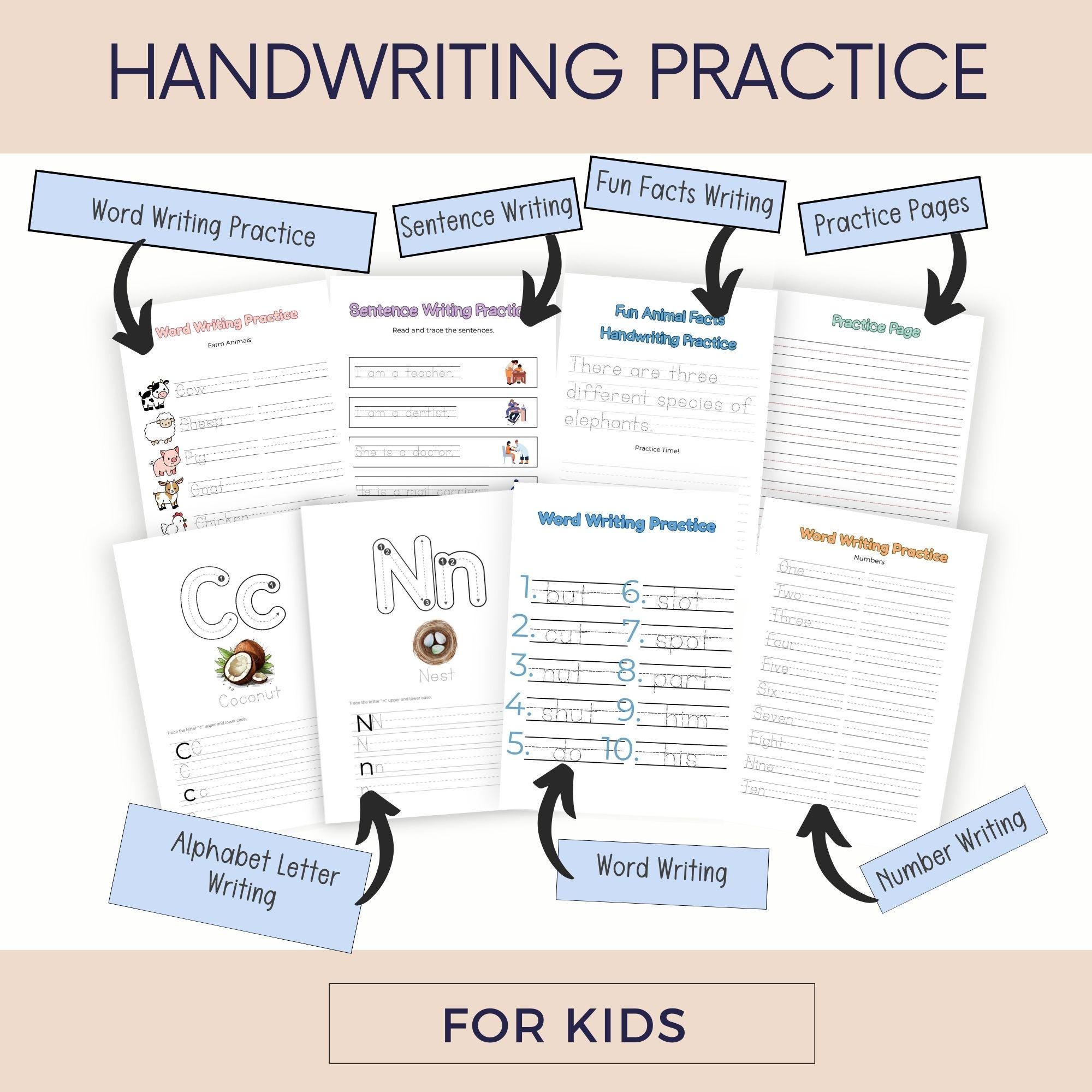 Children's Handwriting Practice Sheets, Educational Pack for Homeschool ...