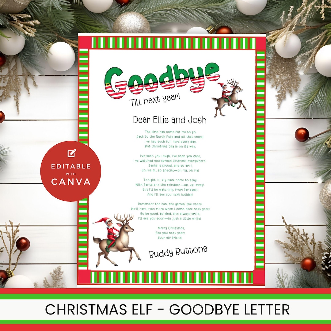 Magical Christmas Elf Goodbye Letter Template, Editable Holiday ...
