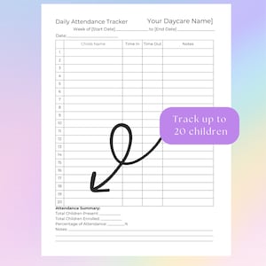 Daycare Attendance Tracker, Child Sign in Sheet Printable, Childcare ...