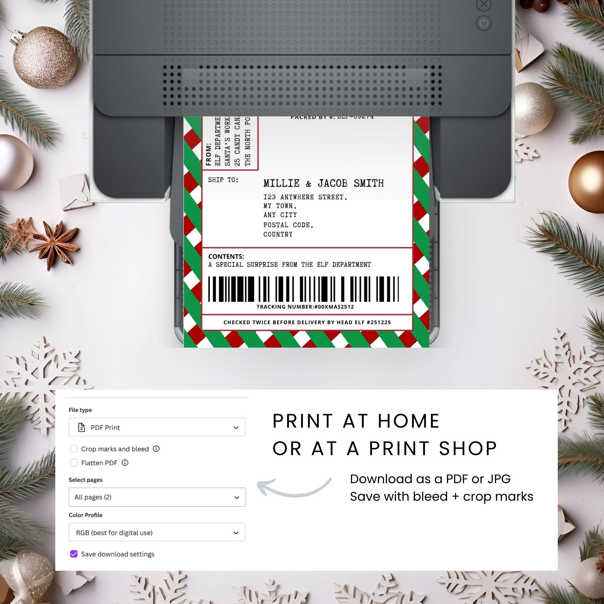 Editable Christmas Elf Shipping Label, Santa Mailing Labels Canva ...