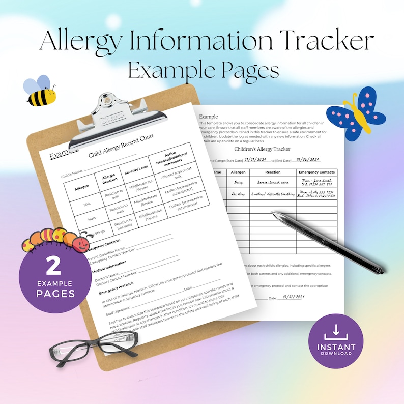 Daycare Allergy Form, Children Allergy Tracker, Child Allergy Record ...