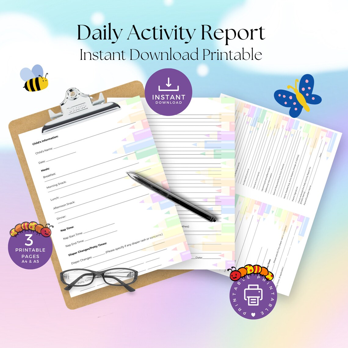 Daily Daycare Activity Report, Childcare Form Parent Communication ...