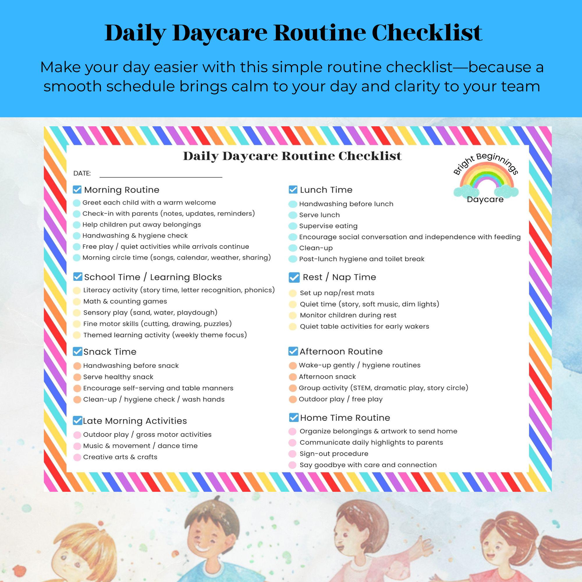 Daycare Daily Routine Checklist, Childcare Canva Template, Editable ...