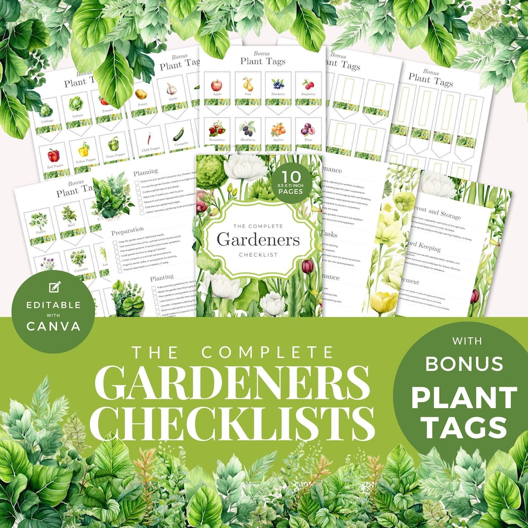 Printable Gardeners Checklist & Bonus Plant Labels, Editable Garden ...