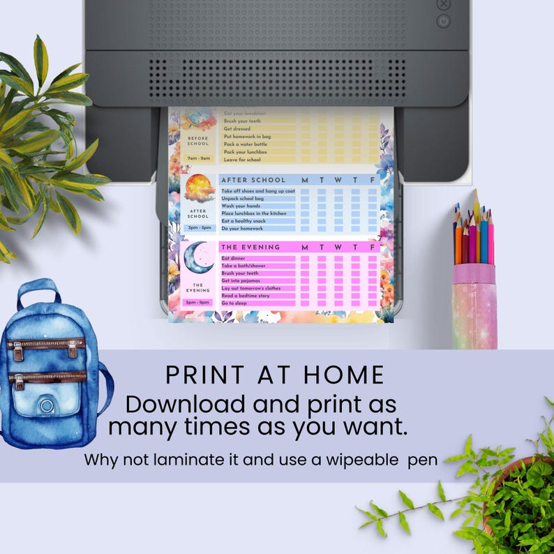 Printable Children's Daily Routine Checklist, ADHD School Day Checklist ...