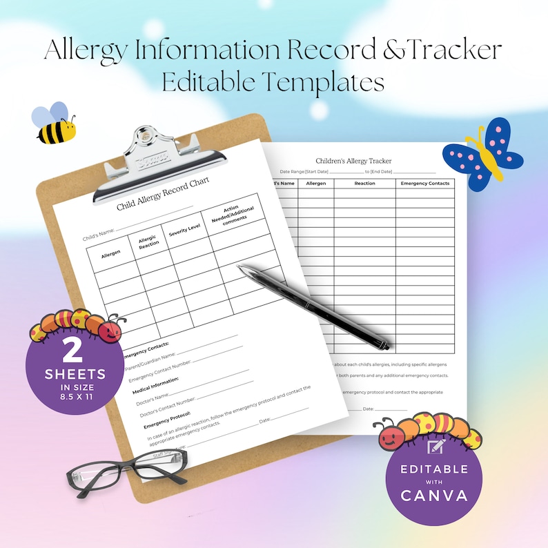 Daycare Allergy Form, Children Allergy Tracker, Child Allergy Record ...