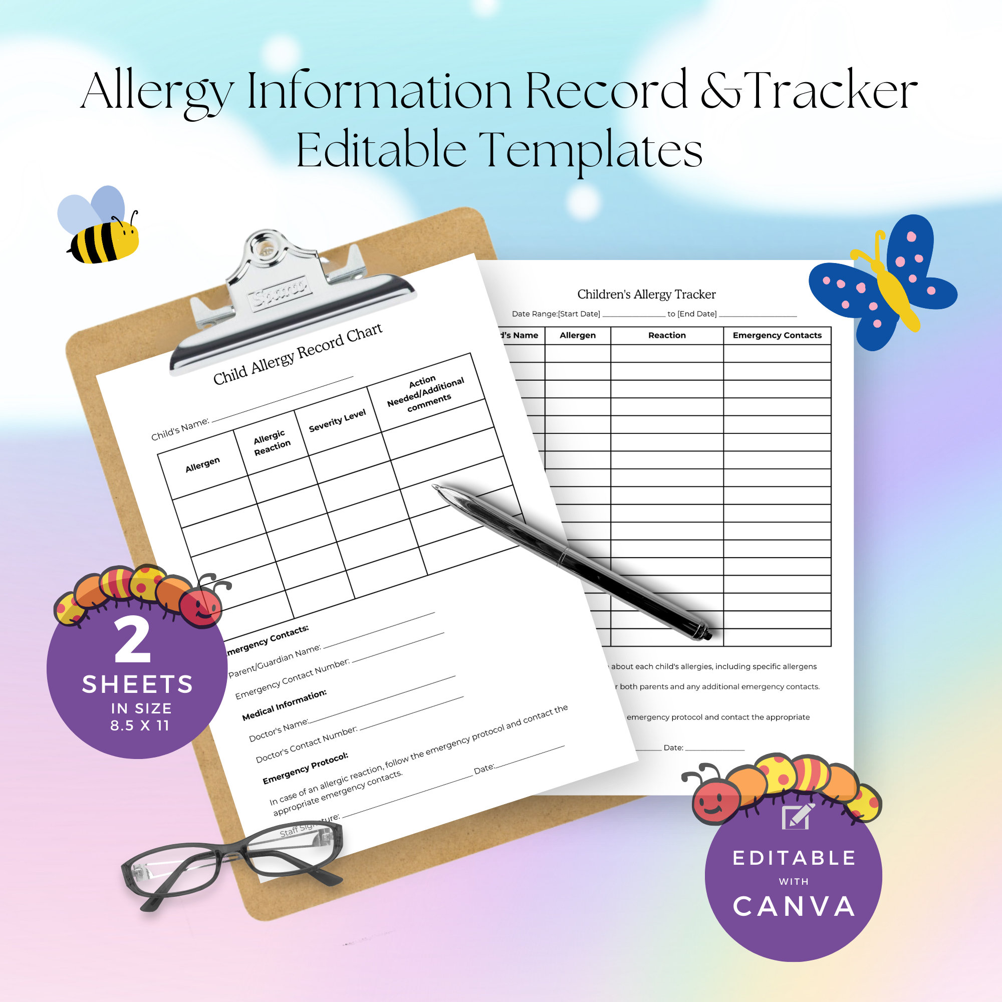 Daycare Allergy Form, Children Allergy Tracker, Child Allergy Record ...