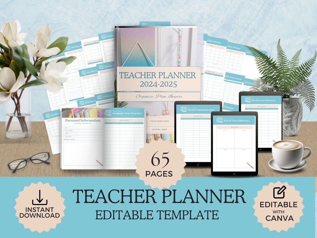 Editable Teacher Planner Undated, Printable Digital Planner, Teacher ...