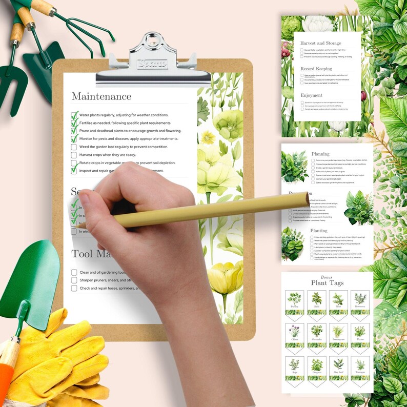 Printable Gardeners Checklist & Bonus Plant Labels, Editable Garden ...