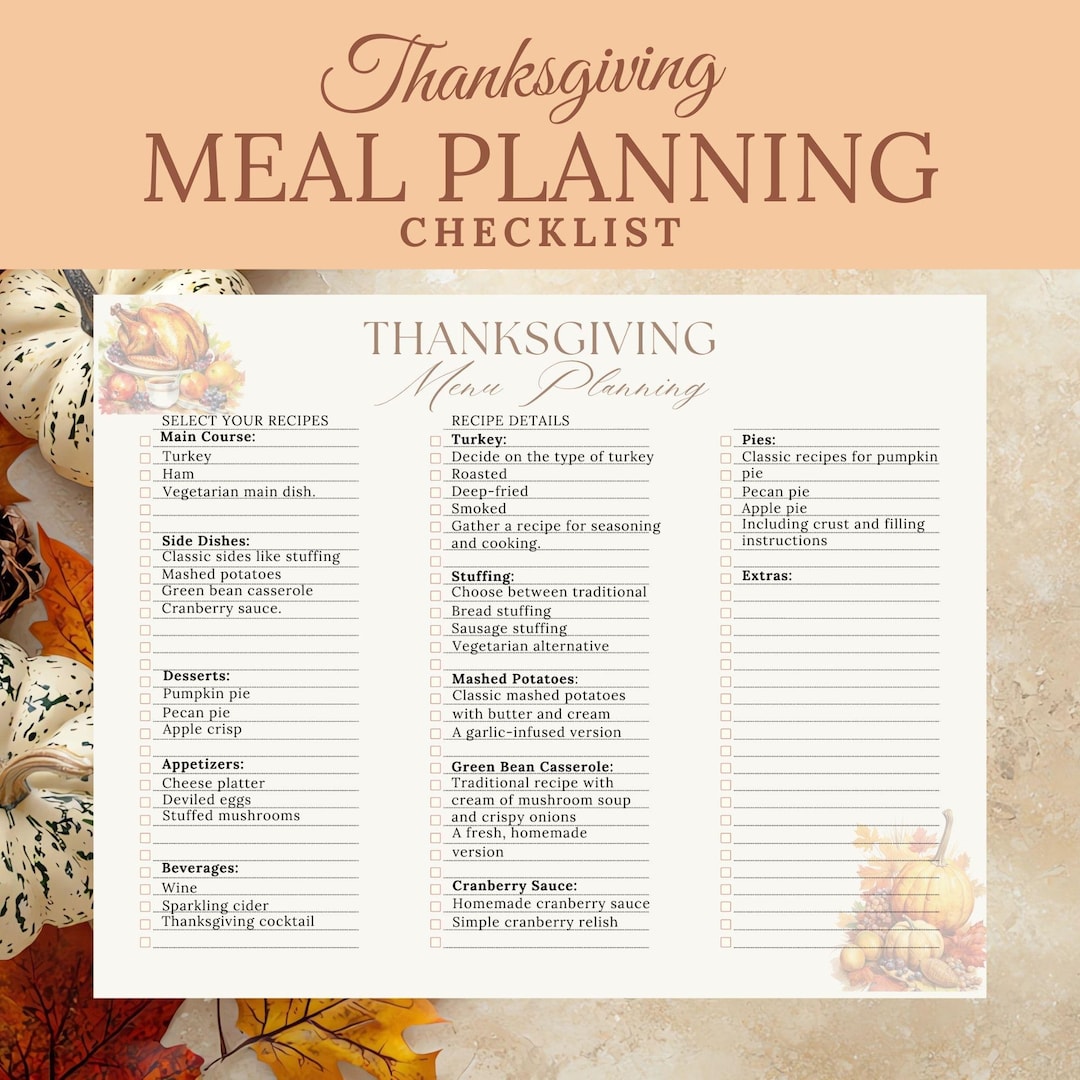 Printable Thanksgiving Meal Planning Checklist for Stress-free Family ...
