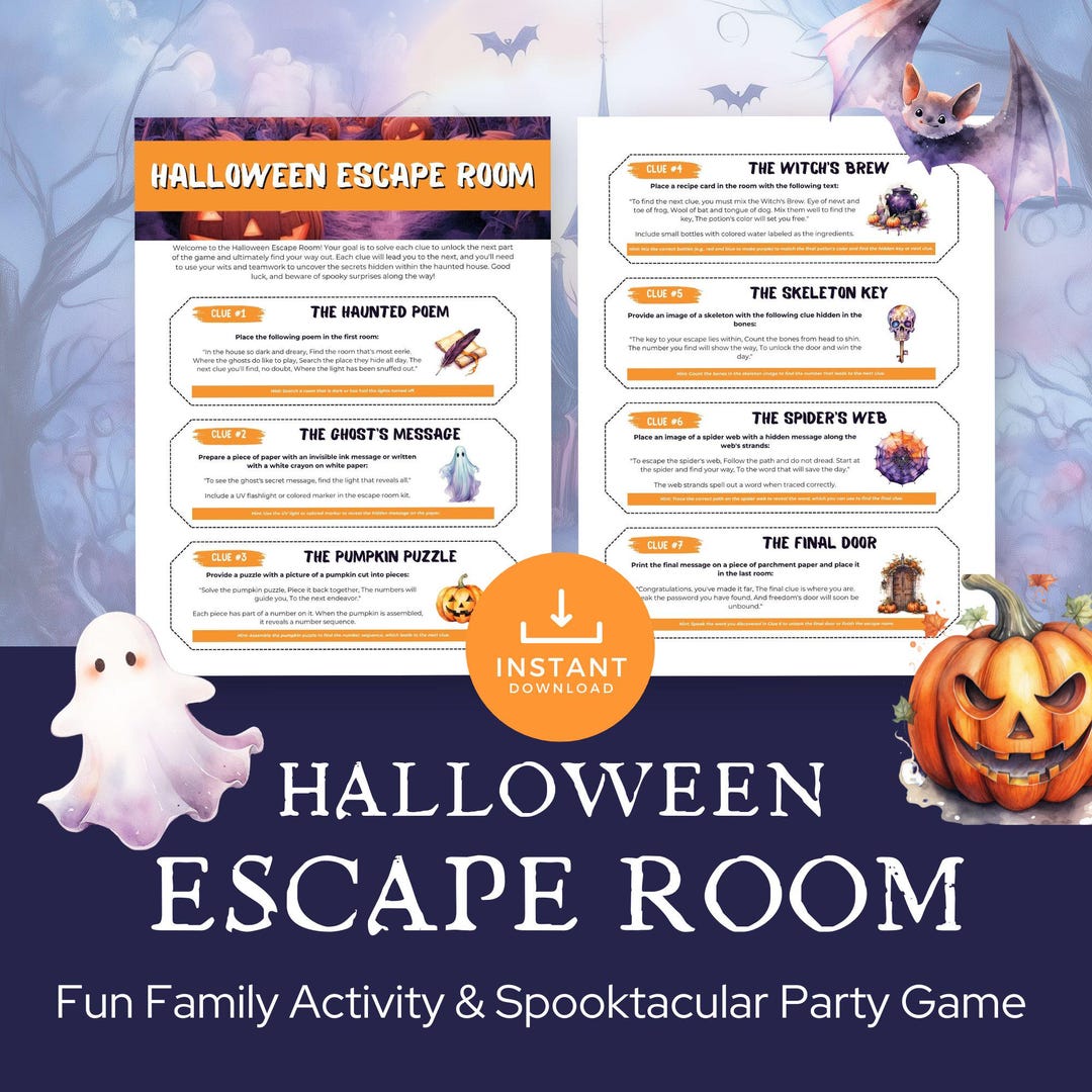 Printable Halloween Diy Mystery Escape Room Game, Fun Family Activity ...