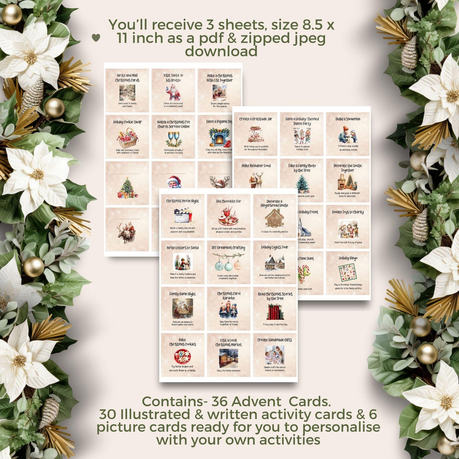 Printable Advent Activity Cards for Kids, DIY Christmas Advent Calendar ...