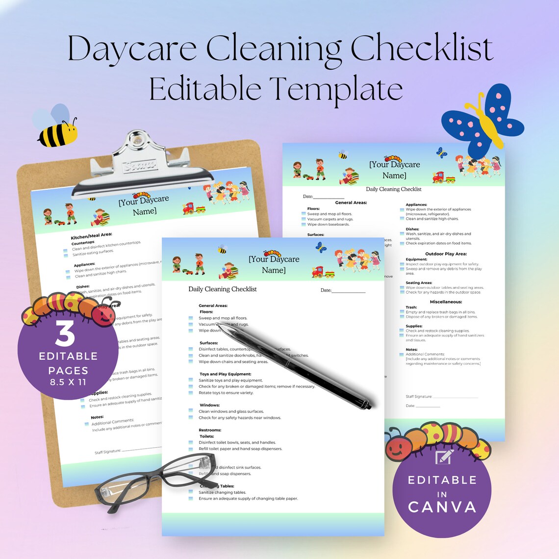Daycare Daily Cleaning Checklist Editable Template & Printable ...