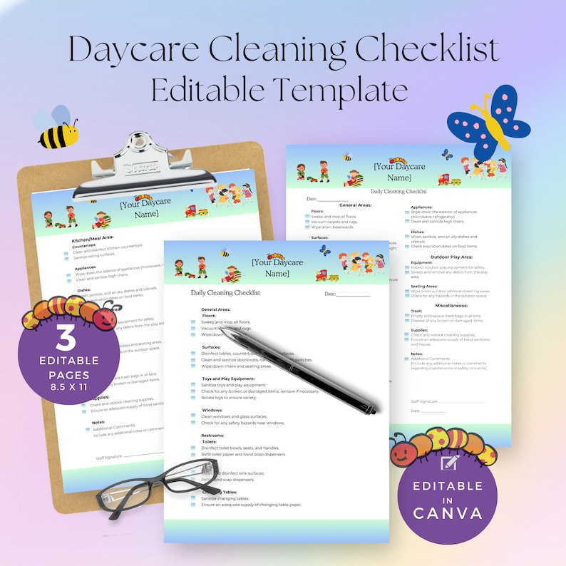 Daycare Daily Cleaning Checklist Editable Template & Printable ...