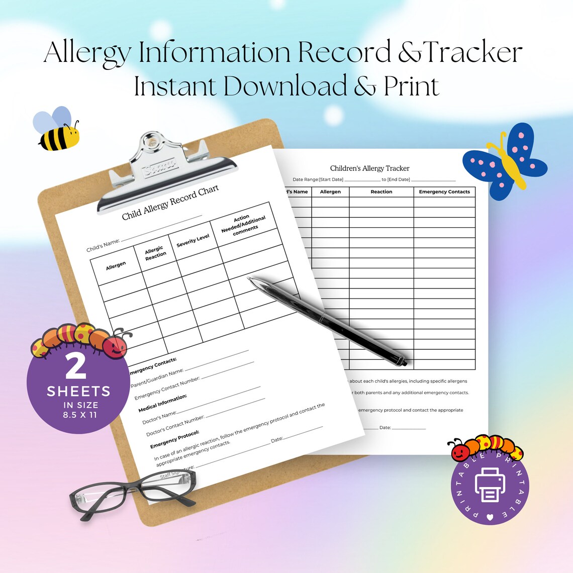 Daycare Allergy Form, Children Allergy Tracker, Child Allergy Record ...