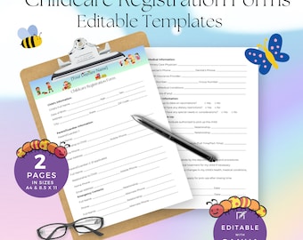 Daycare Enrollment Form, Editable Childcare Registration Form ...