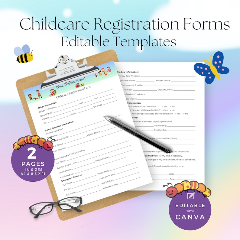 Editable Childcare Registration Forms for Home Daycare, Pre-school ...