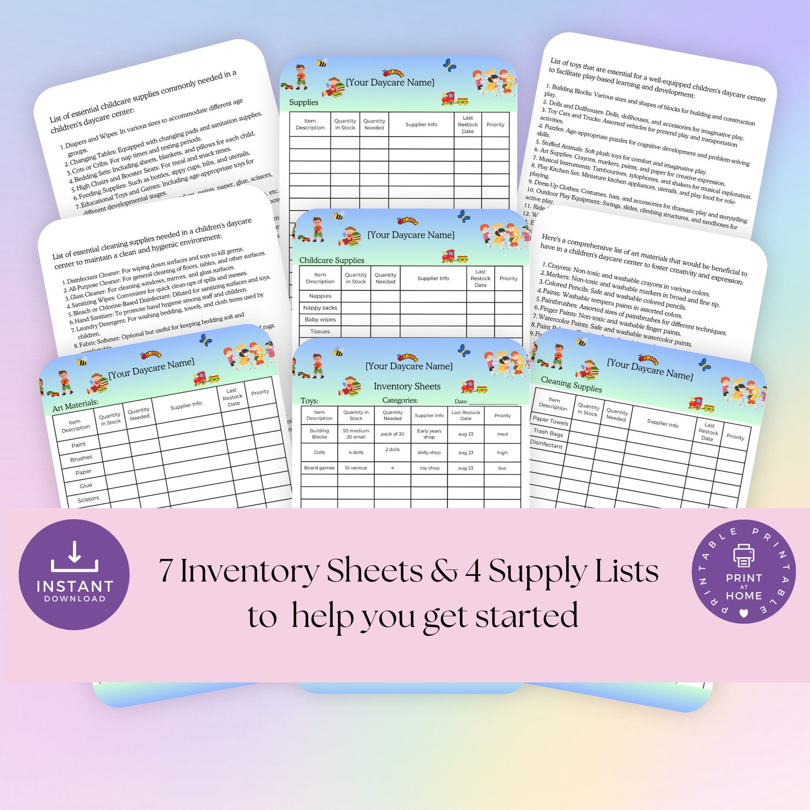 Daycare Essentials, Inventory Tracker Sheets & Supply Lists, Daycare Business, Start a Daycare ...