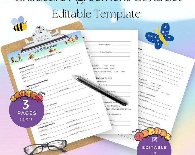 Daycare Contract: Fully Editable Child Care Enrollment Contract | PDF ...