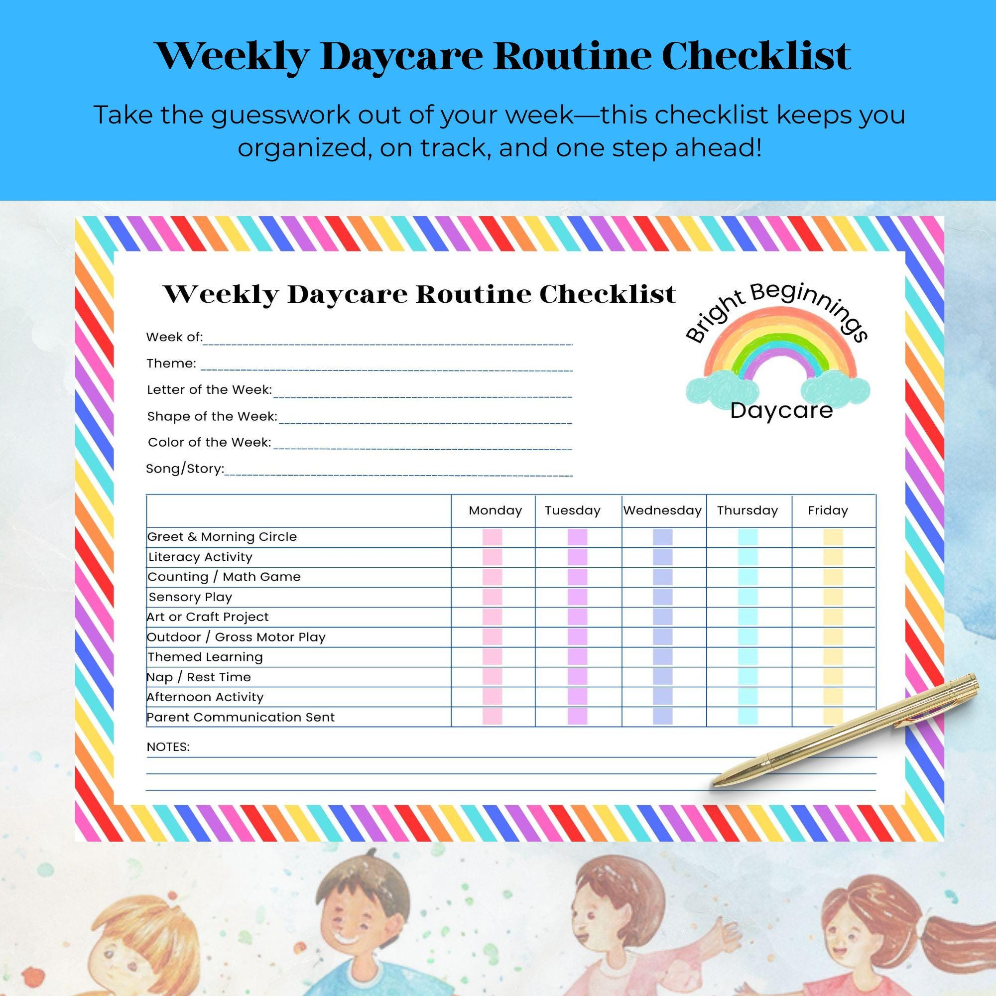 Childcare Weekly Routine Checklist Template, Daycare Schedule ...