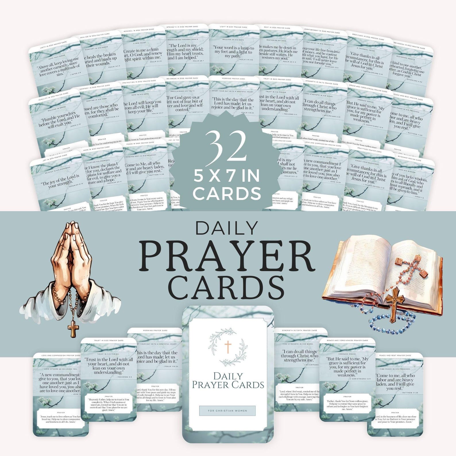 32 Printable Prayer Cards for Women & Teens, Digital Bible Readings ...