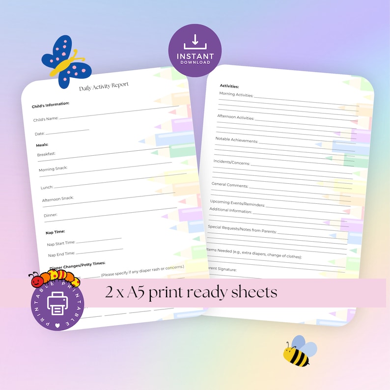 Daily Daycare Activity Report, Childcare Form Parent Communication ...