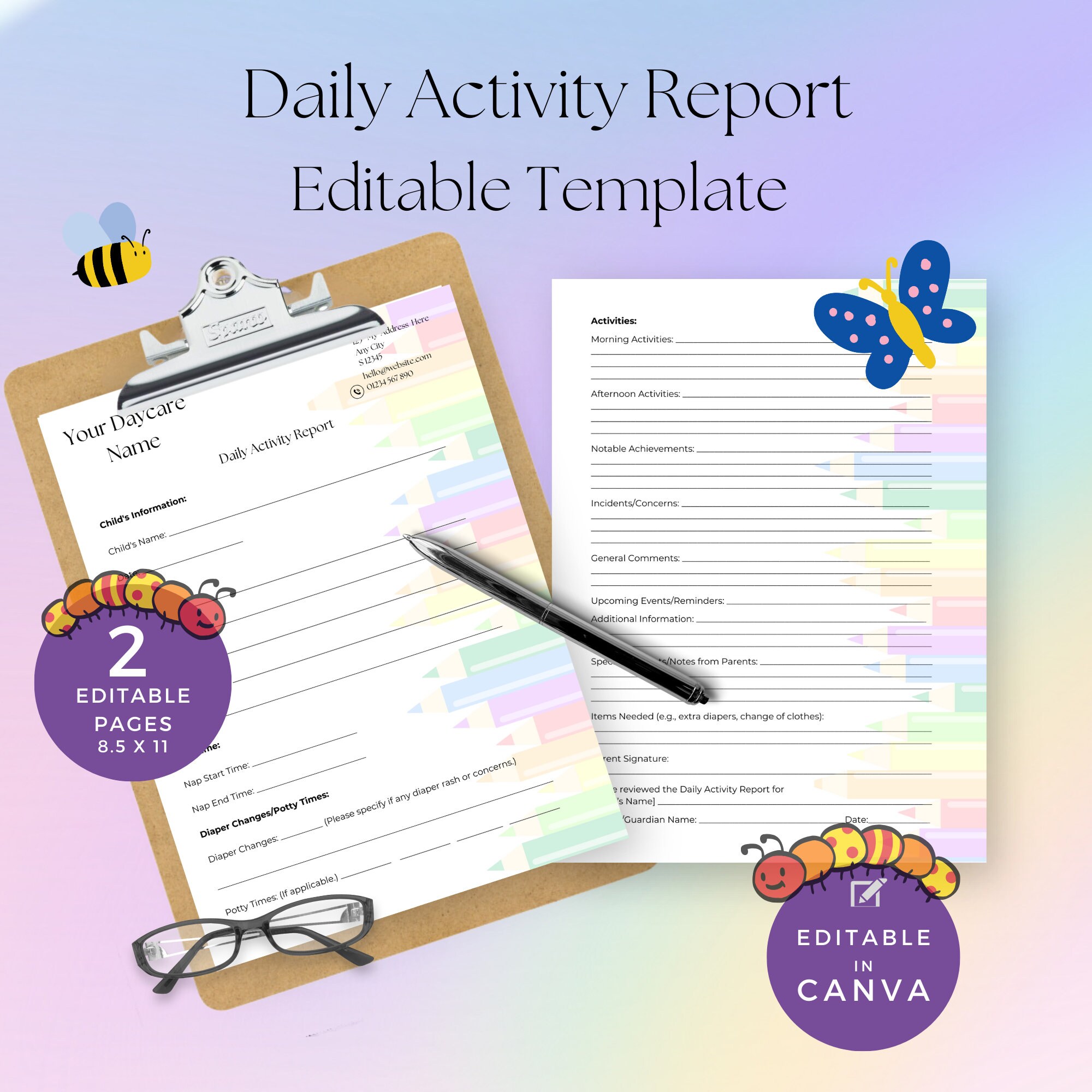 Daily Daycare Activity Report, Childcare Form Parent Communication ...